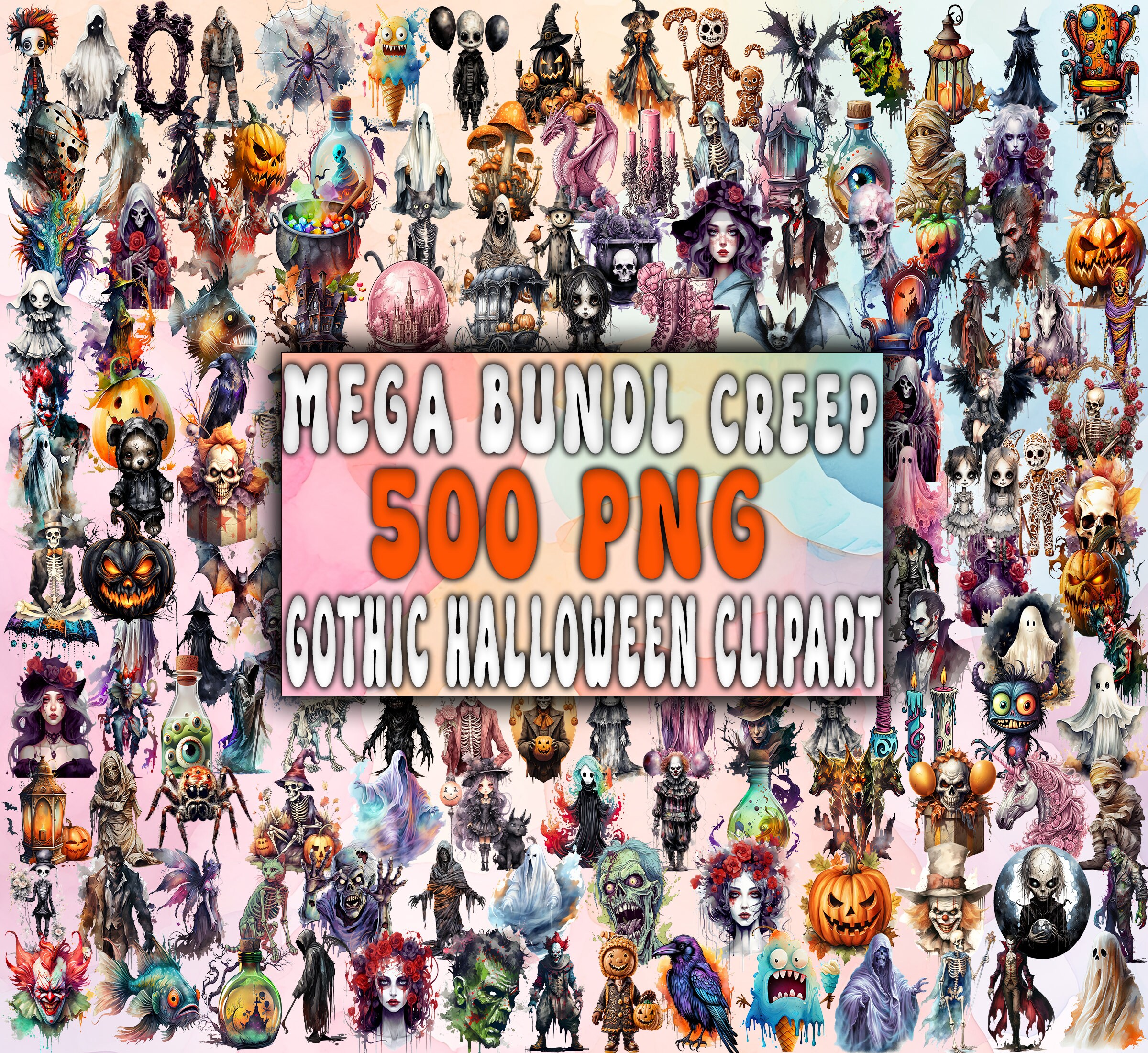 500 Halloween Clipart PNG Mega Bundle Halloween PNG - Etsy