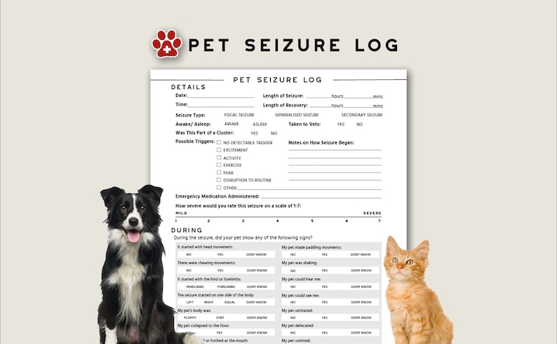 Pet Seizure Log Printable Track Symptoms & Severity of Seizure Events ...