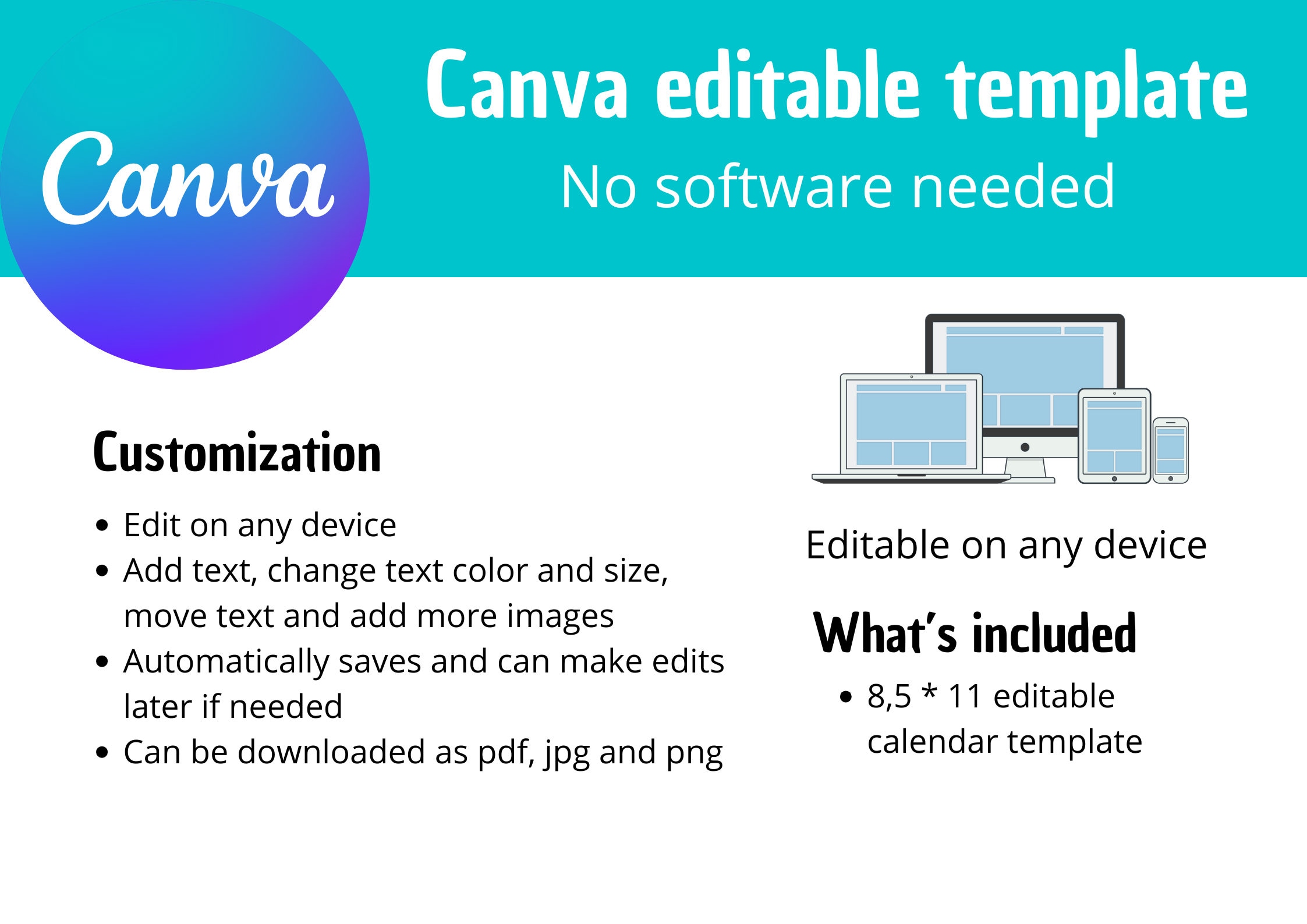 2024 Fully Editable Calendar Canva Template Frame Instant Download - Etsy