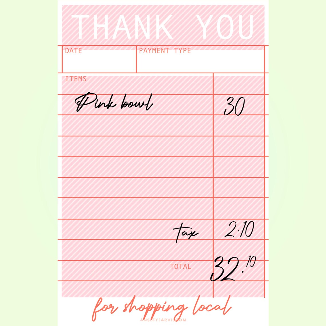 Receipts Invoice Printable, Markets, Small Business, Local - Etsy