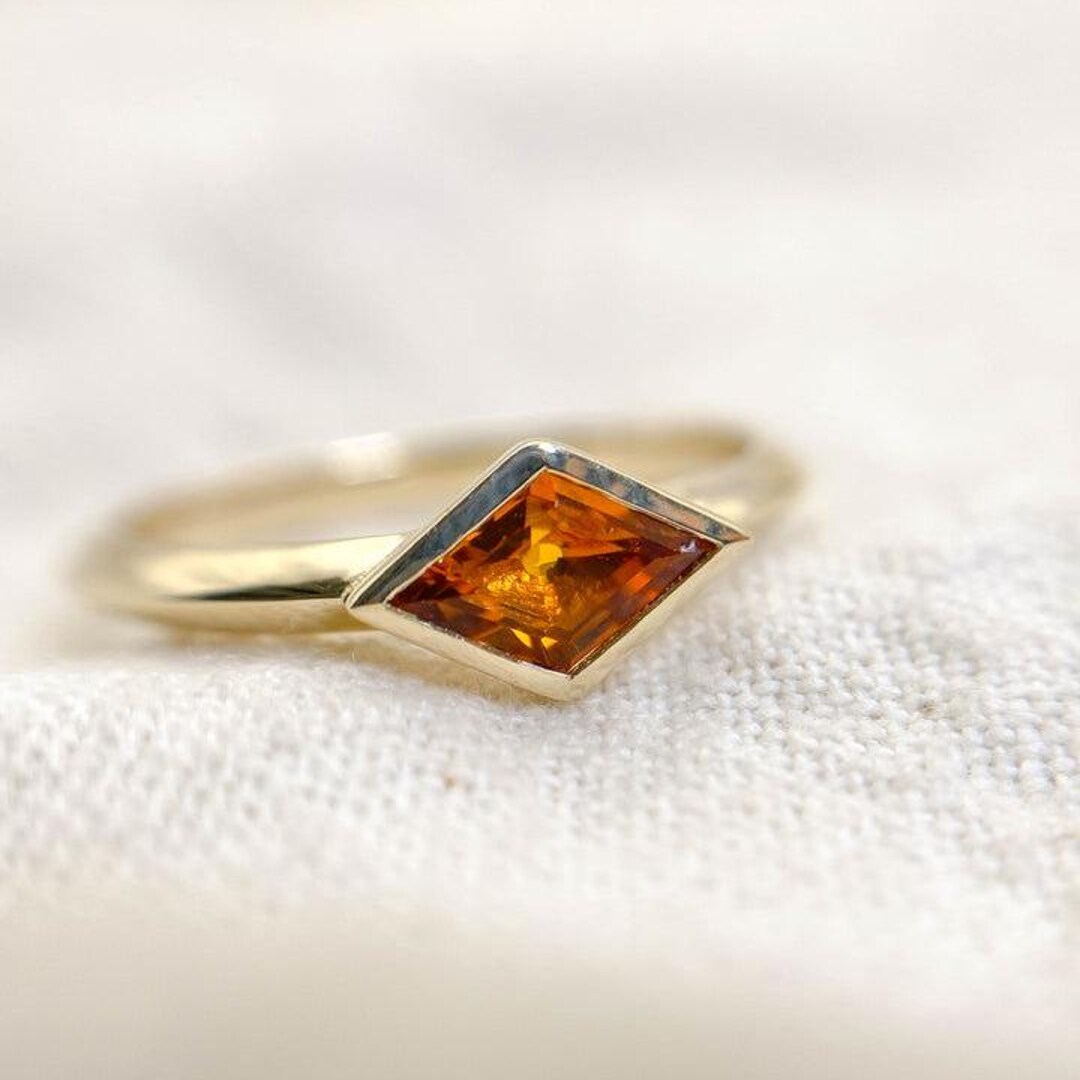 Natural Kite Cut Bezel Citrine Engagement Ring, Rhombus Ring, Bezel Set ...