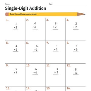 Single-digit Addition Math School Assignment Worksheet Printable ...