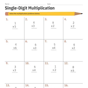 Single-digit Multiplication Math School Assignment Worksheet Printable ...