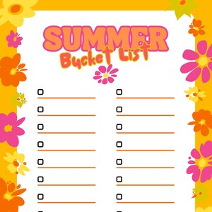 Summer Bucket List Checklist Printable Instant Digital Download PDF - Etsy