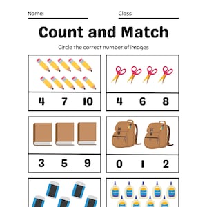 Count and Match School Assignment Printable Instant Digital Download ...