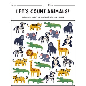 Animal Counting School Assignment Printable Instant Digital Download ...