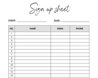 Sign up Sheet Digital Download - Etsy