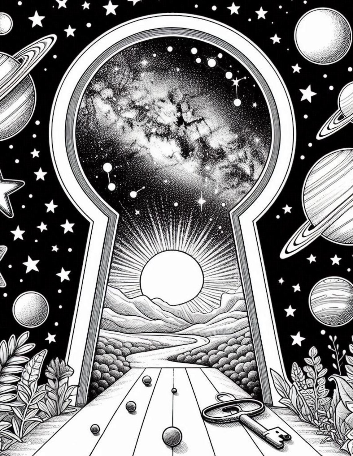 10 Keyhole to Another World Coloring Book Pages Instant Digital ...
