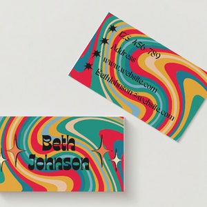 Retro Business Card Template, Editable, Double Sided, Digital Download ...