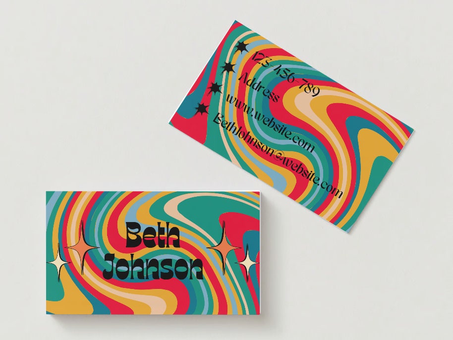 Retro Business Card Template, Editable, Double Sided, Digital Download ...