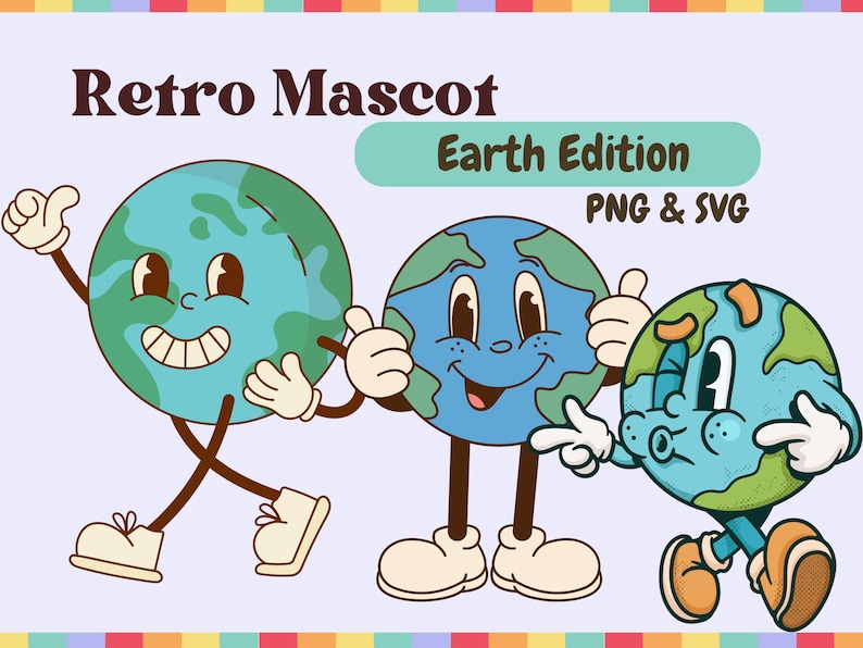 50 Retro Earth Mascots PNG & SVG Bundle Graphic Digital Download Image ...