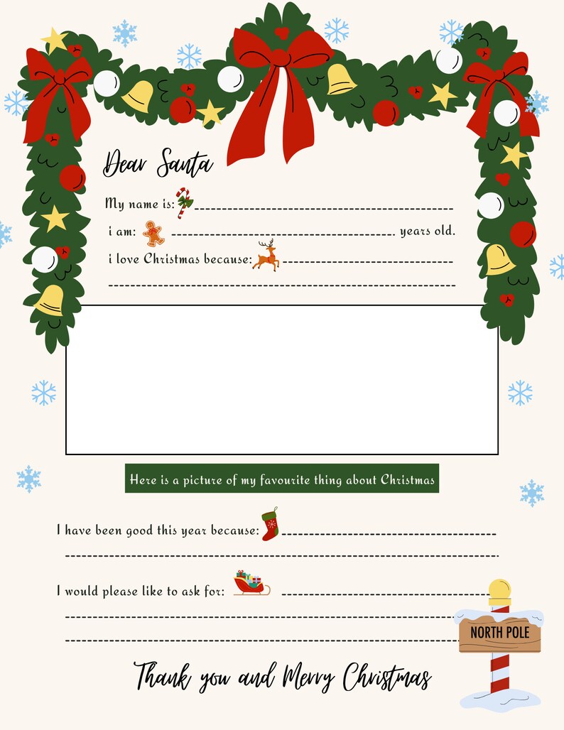 Dear Santa... Letter to Santa Claus for Kids, Mail Wish List Printable ...