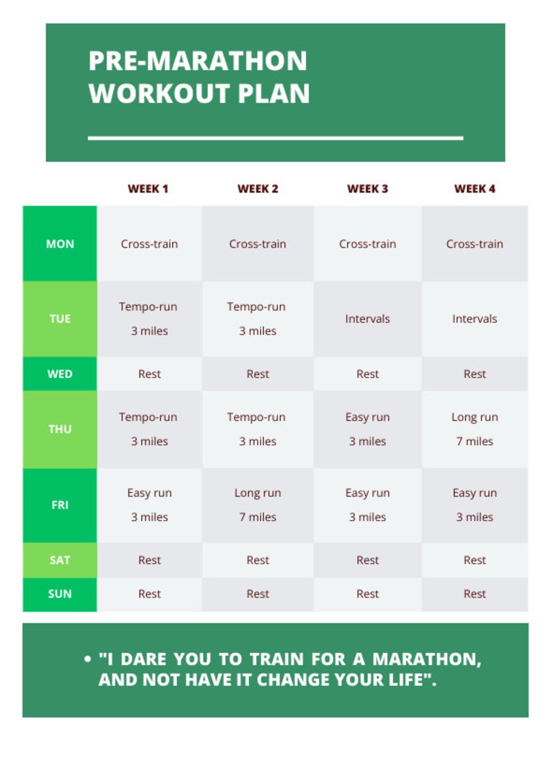 Pre-marathon Workout Plan Planner Daily Weekly Gym Agenda Organizer ...