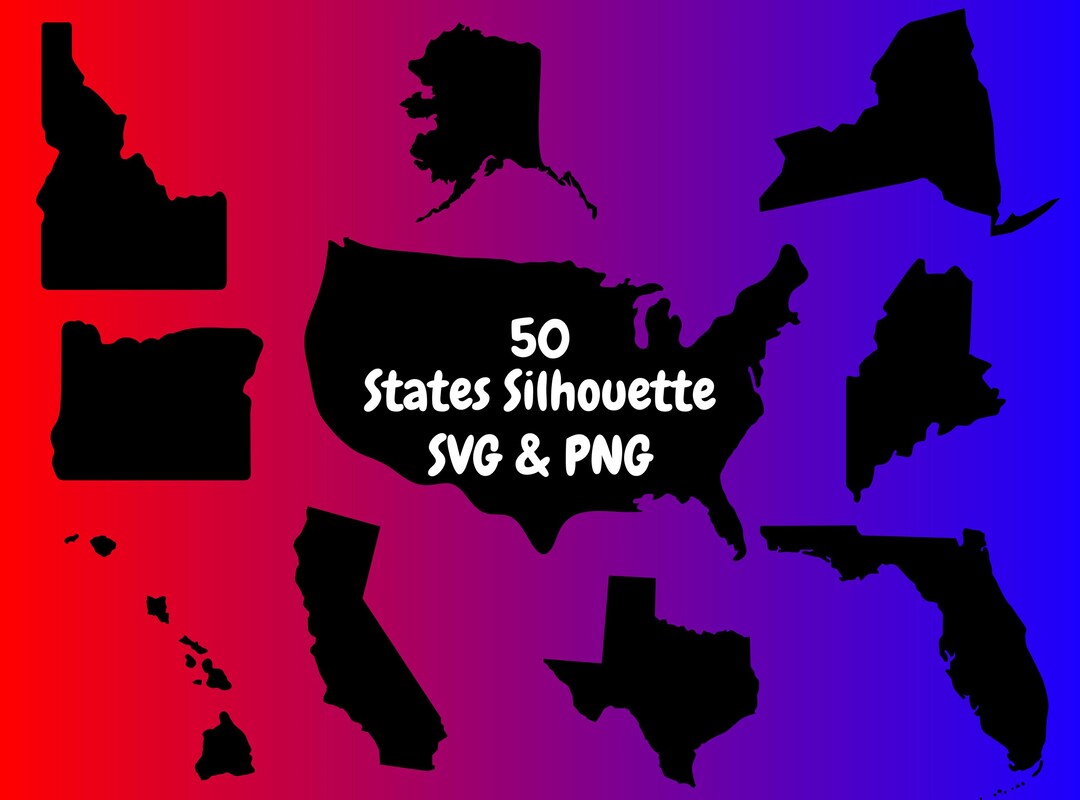 50 States Silhouette PNG & SVG Bundle Graphic Digital Download Image ...
