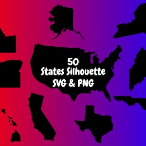 50 States Silhouette PNG & SVG Bundle Graphic Digital Download Image ...