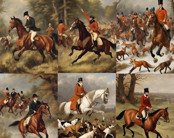 Fox Hunting Painting Digital Print Wall Art Download Printable PDF - Etsy