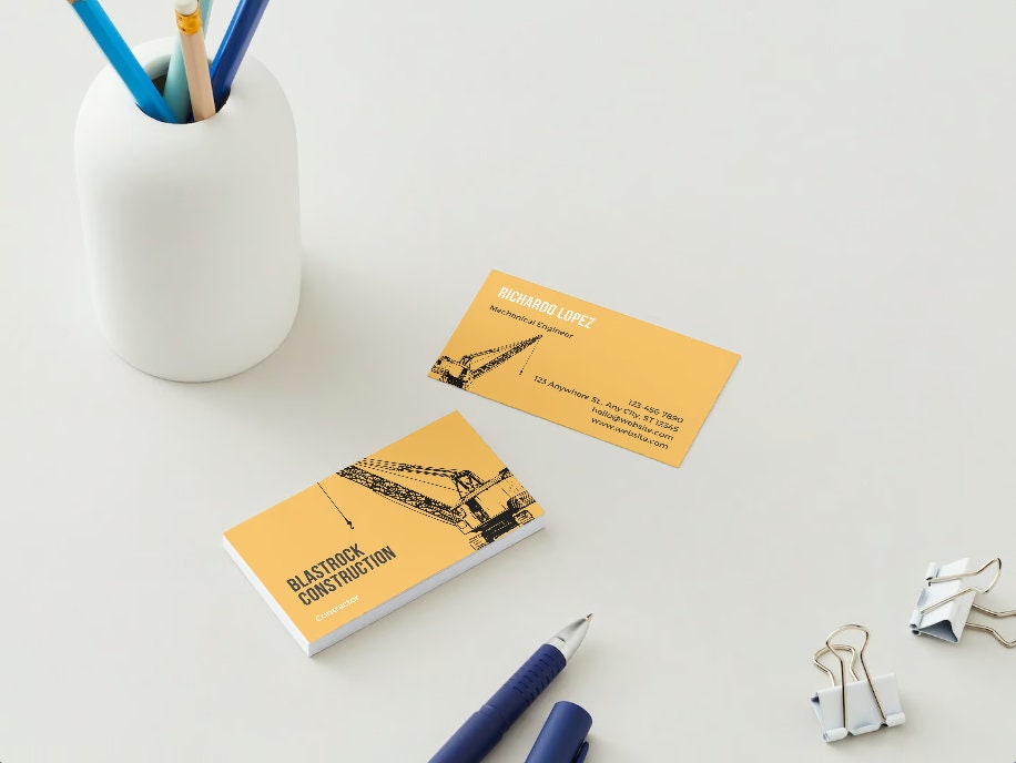 Construction Business Card Template, Editable Double Sided, Digital ...