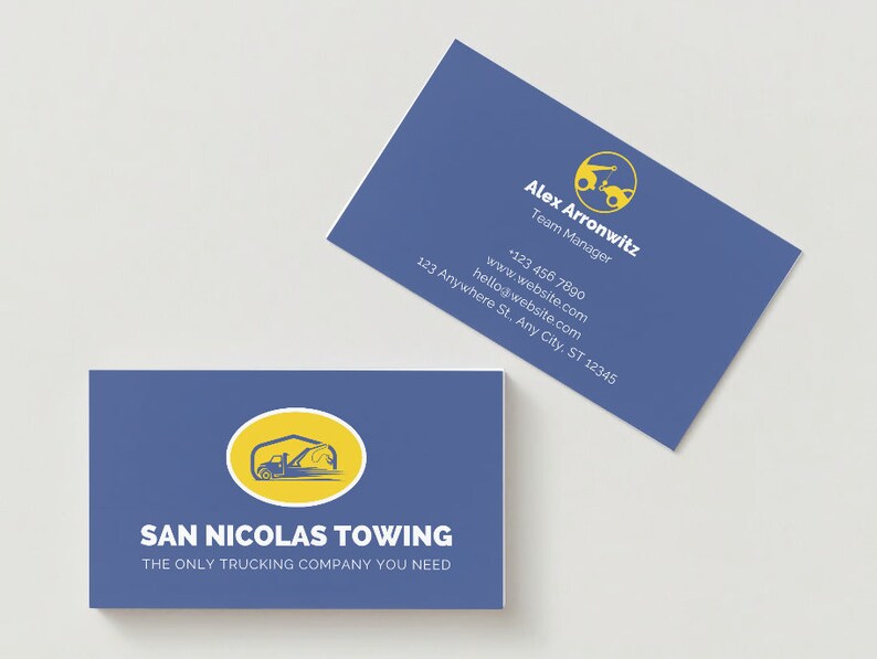 Tow Truck Business Card Template, Editable, Double Sided, Digital ...