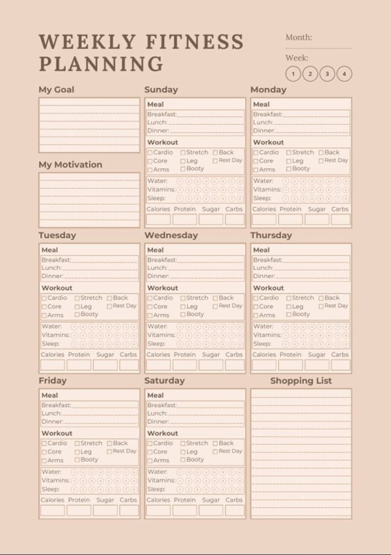 Weekly Fitness Planning Workout Gym Fitness Planner Agenda Organizer ...