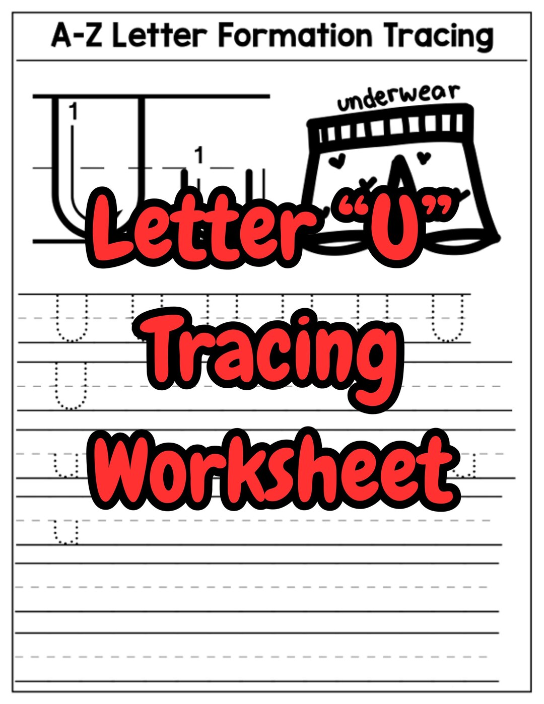 U Letter Tracing Handwriting Worksheets School Assignments Printable ...