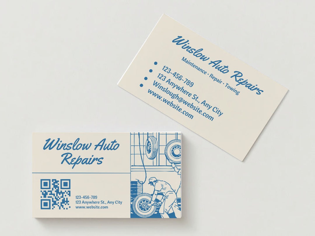 Auto Repair Shop Business Card Template, QR Code, Editable, Double ...