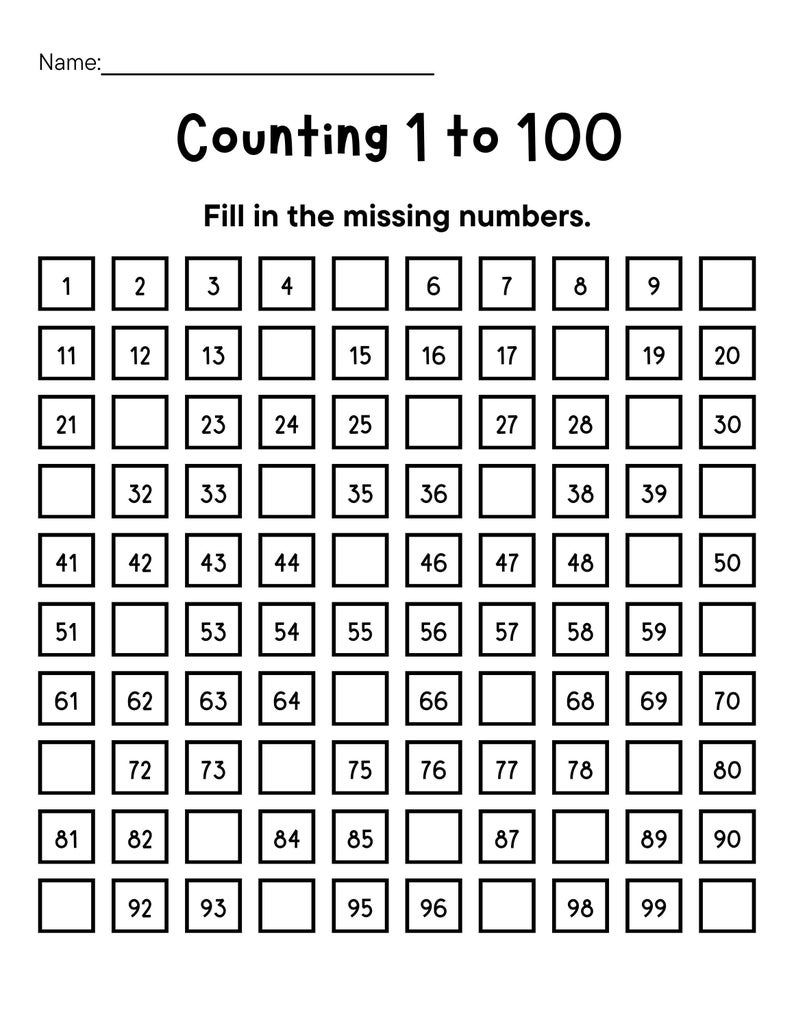 Counting 1 to 100 Number School Assignment Printable Instant Digital ...