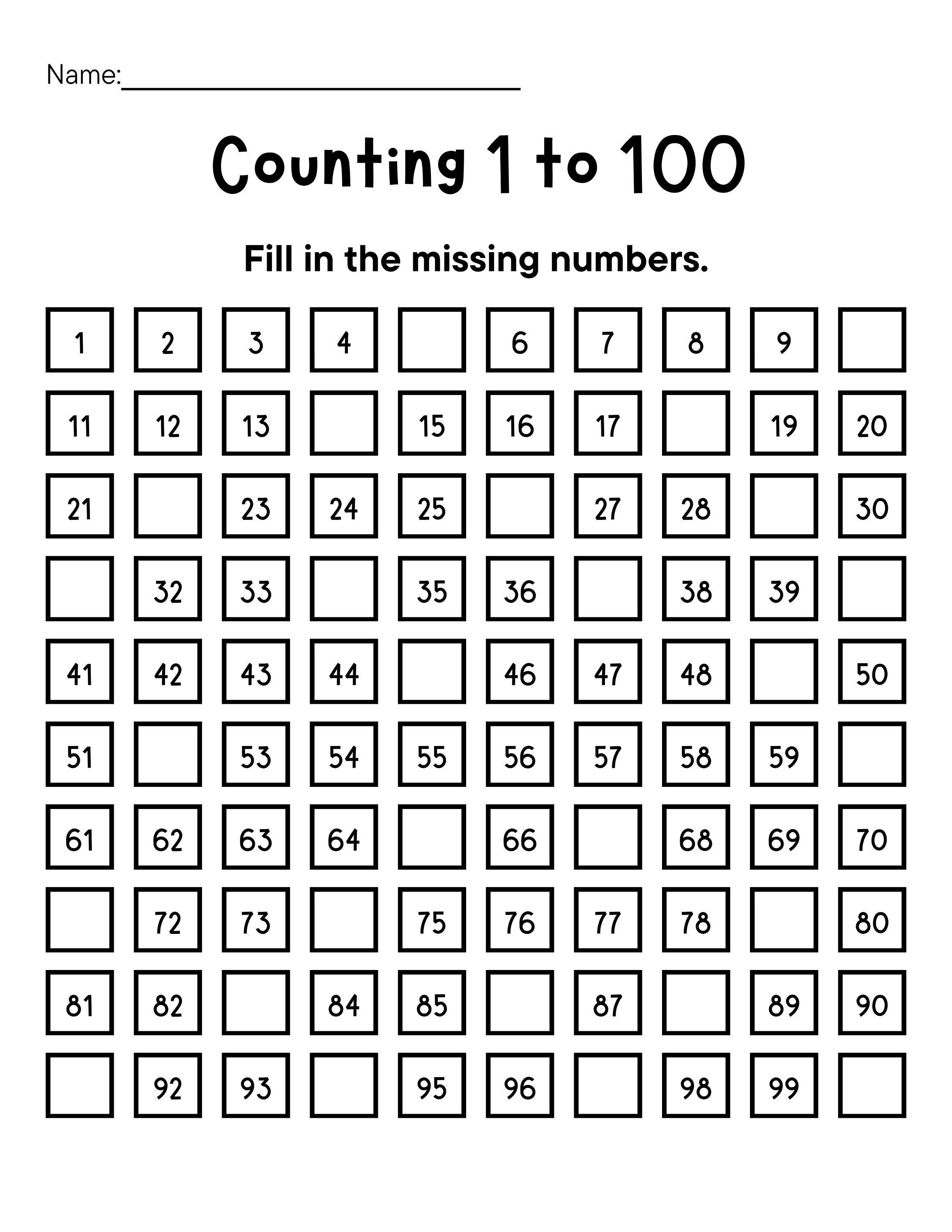 Counting 1 to 100 Number School Assignment Printable Instant Digital ...
