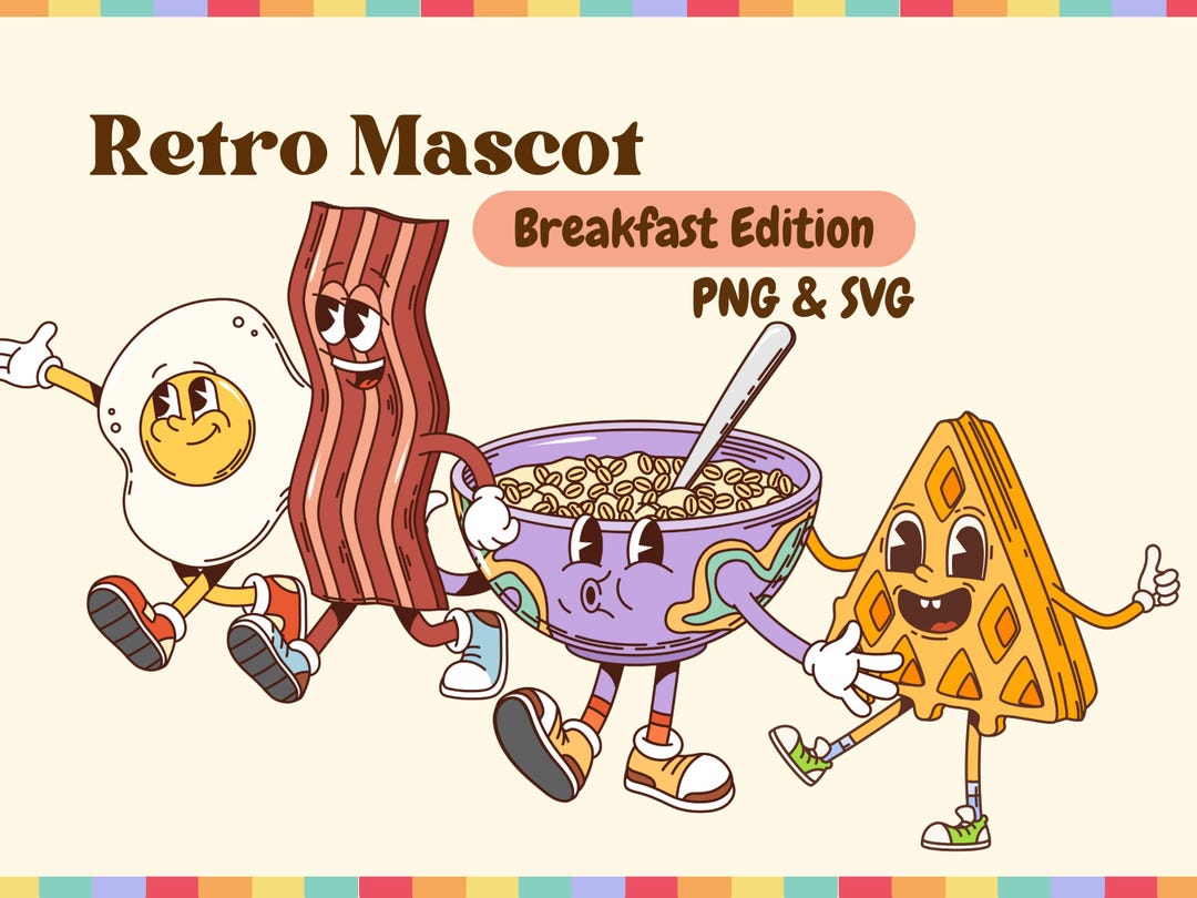 50 Retro Breakfast Mascots PNG & SVG Bundle Graphic Digital Download ...