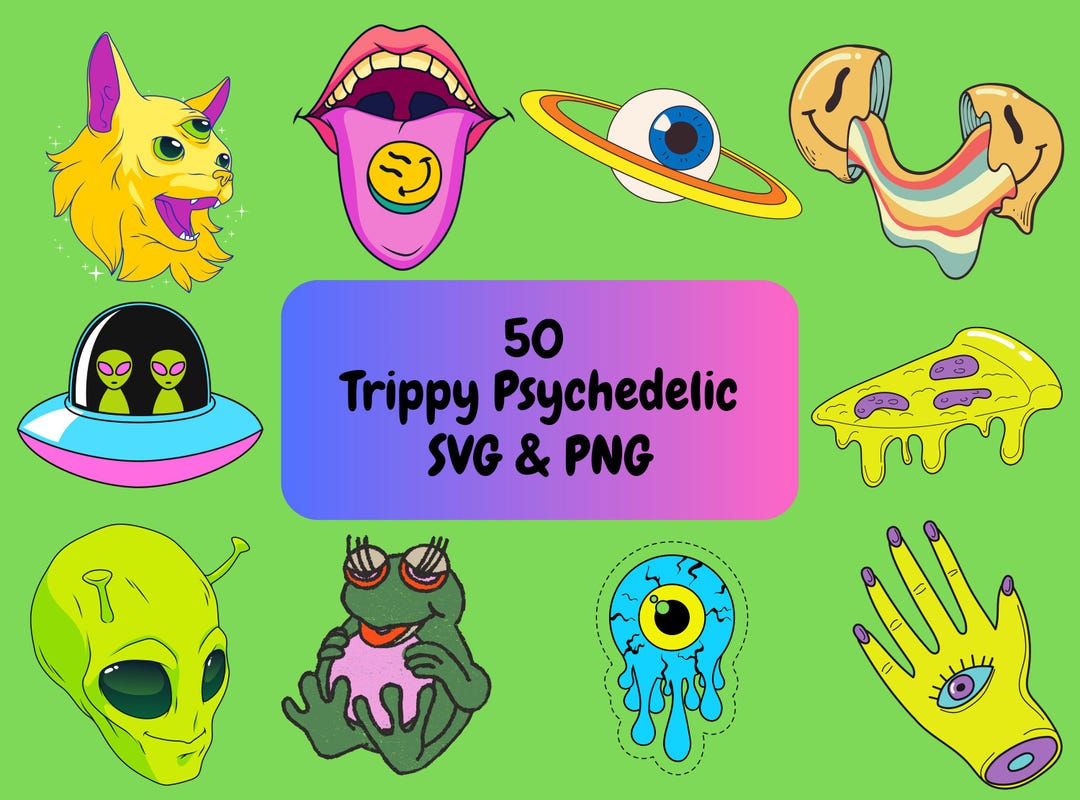 50 Trippy Psychedelic PNG & SVG Bundle Graphic Digital Download Image ...