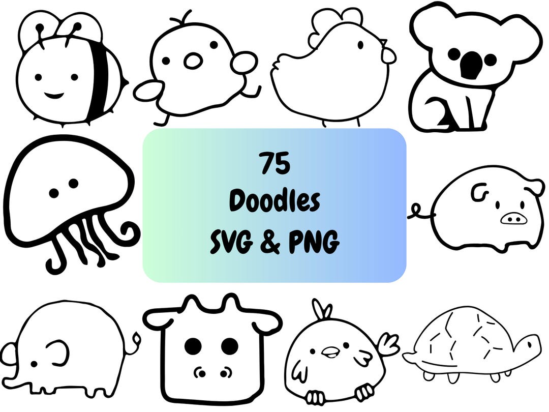 75 Doodles Silhouette PNG & SVG Bundle Graphic Digital Download Image ...