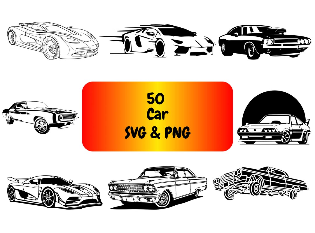 50 Car Silhouette PNG & SVG Bundle Graphic Digital Download Image ...