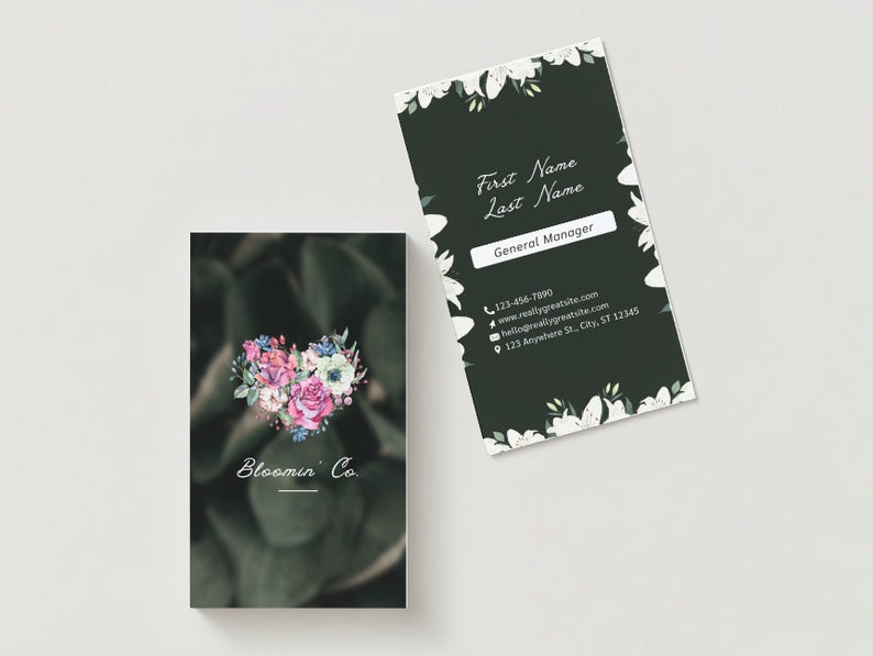 Florist Business Card Template, Editable Double Sided, Digital Download ...