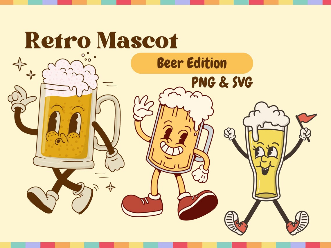 25 Retro Beer Mascots PNG & SVG Bundle Graphic Digital Download Image ...
