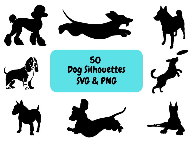 50 Dog Breeds Silhouette PNG & SVG Bundle Graphic Digital Download ...