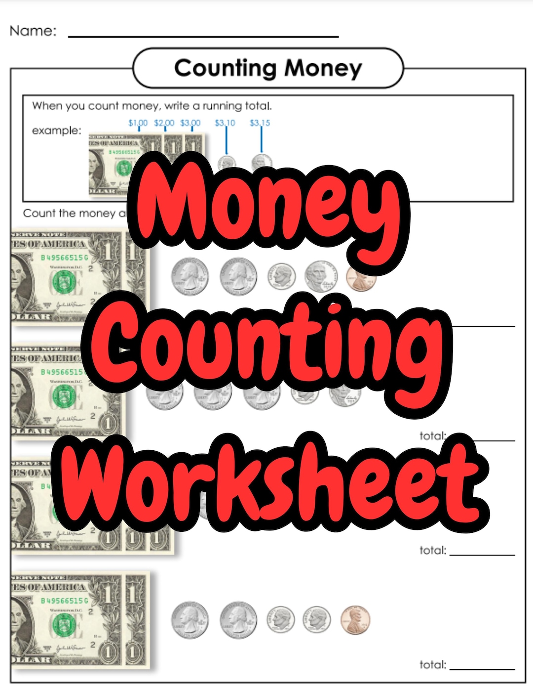 Money Counting Worksheets School Assignments Printable Instant Digital ...