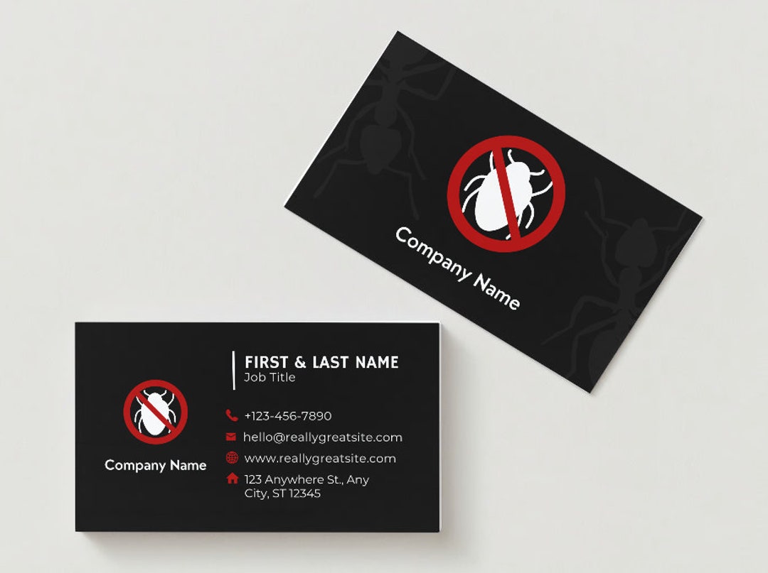 Pest Control Business Card Template, Editable, Double Sided, Black ...