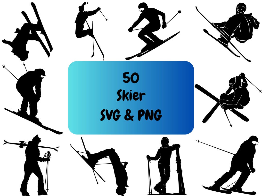 50 Skier Skiing Silhouette PNG & SVG Bundle Graphic Digital Download ...