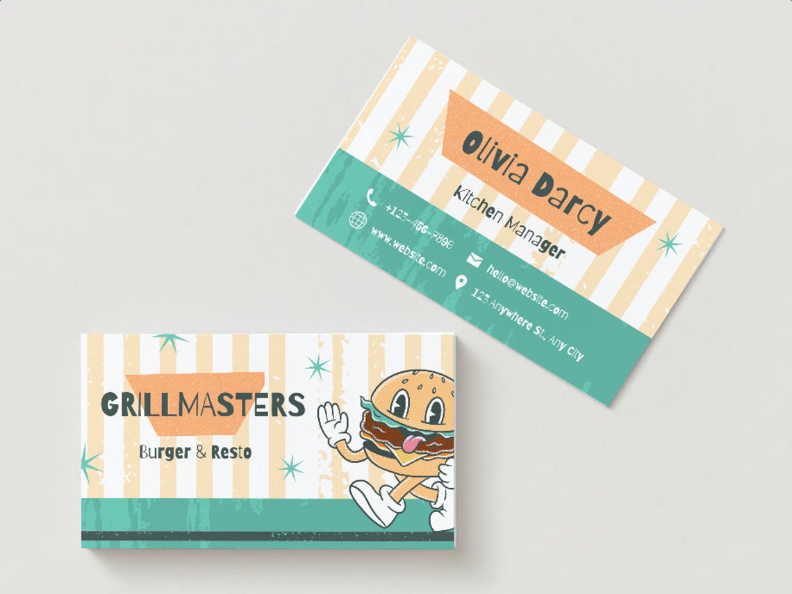 Burger Restaurant Business Card Template, Editable, Double Sided ...