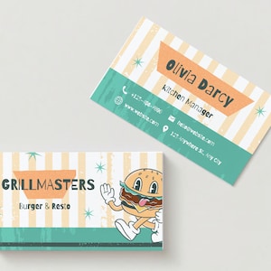Burger Restaurant Business Card Template, Editable, Double Sided ...