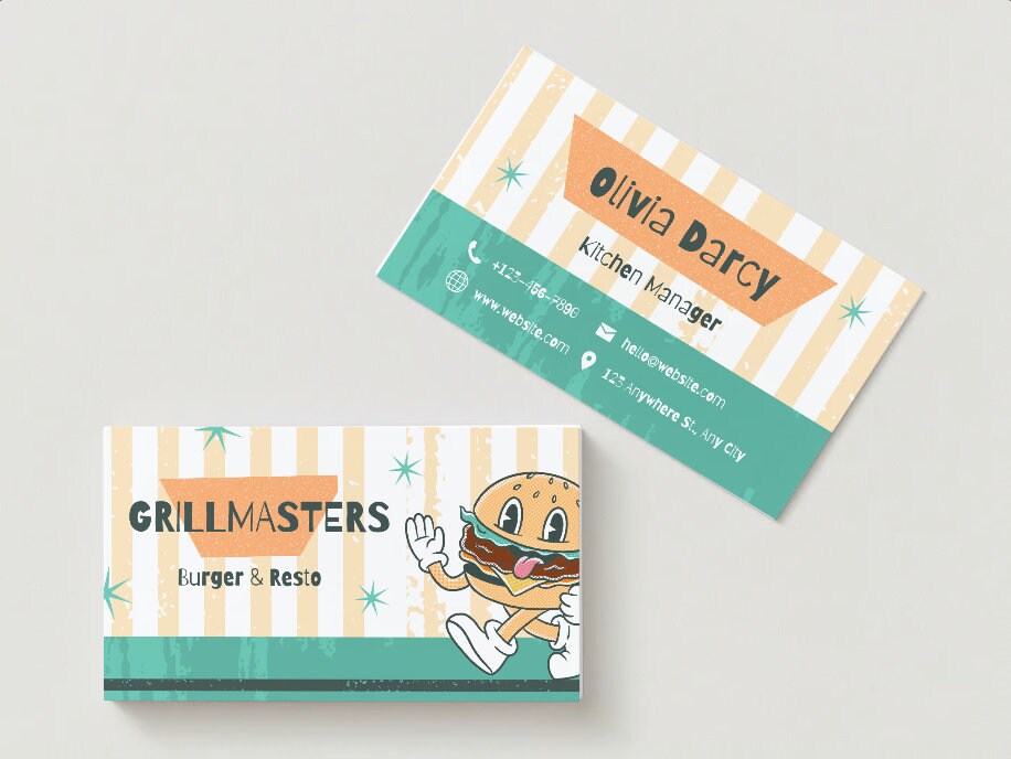 Burger Restaurant Business Card Template, Editable, Double Sided ...