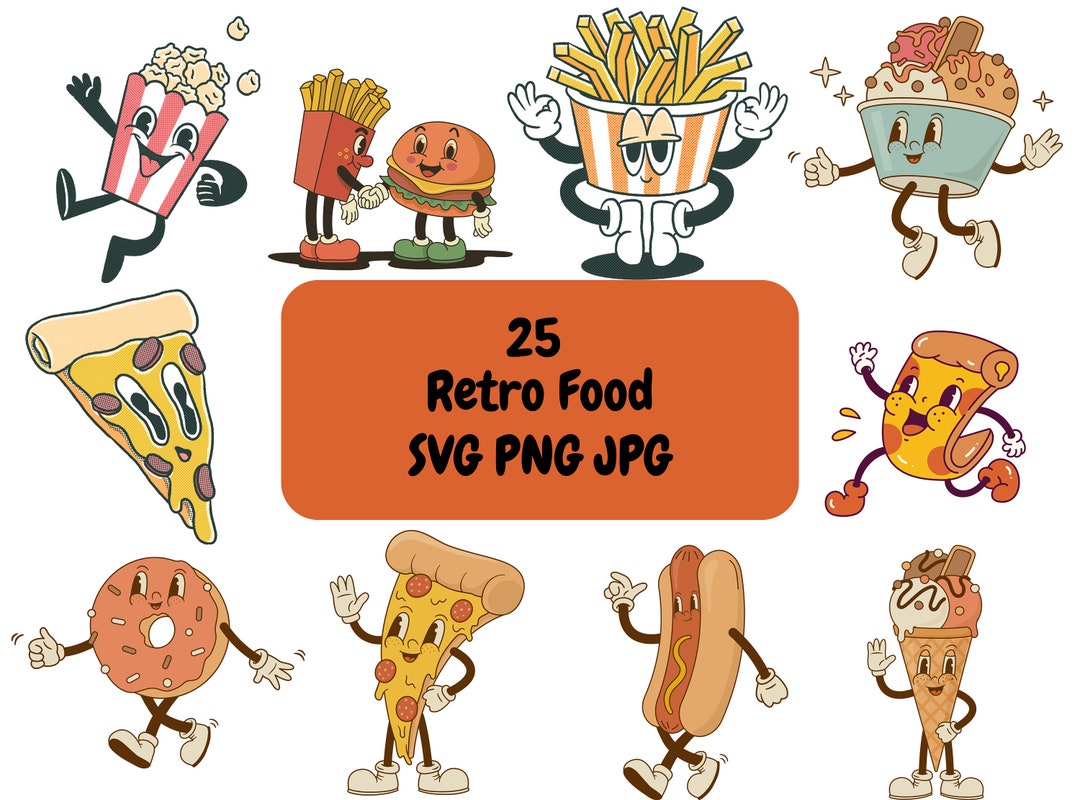 25 Retro Food PNG & SVG Bundle Graphic Digital Download Image ...
