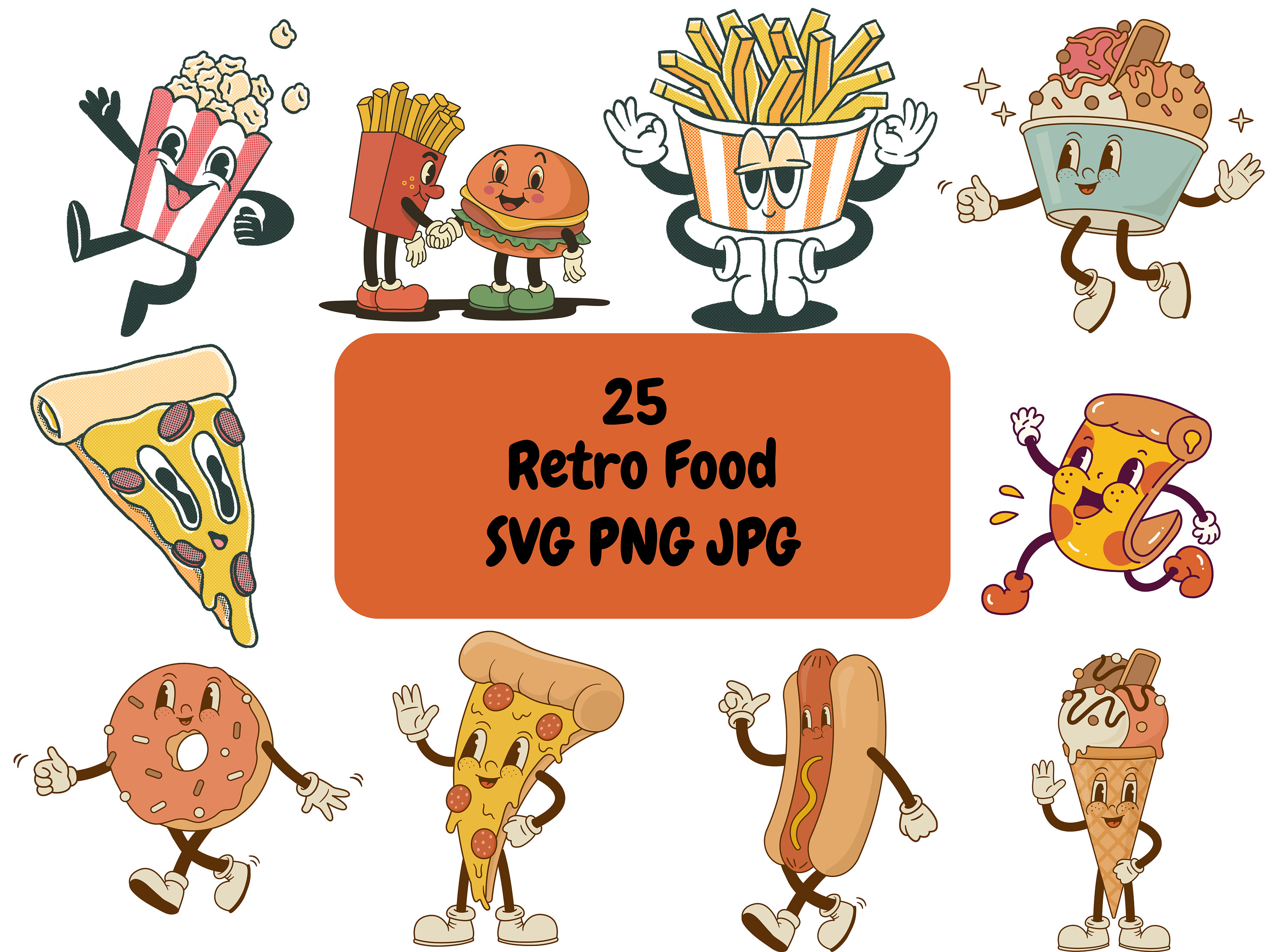 25 Retro Food PNG & SVG Bundle Graphic Digital Download Image ...