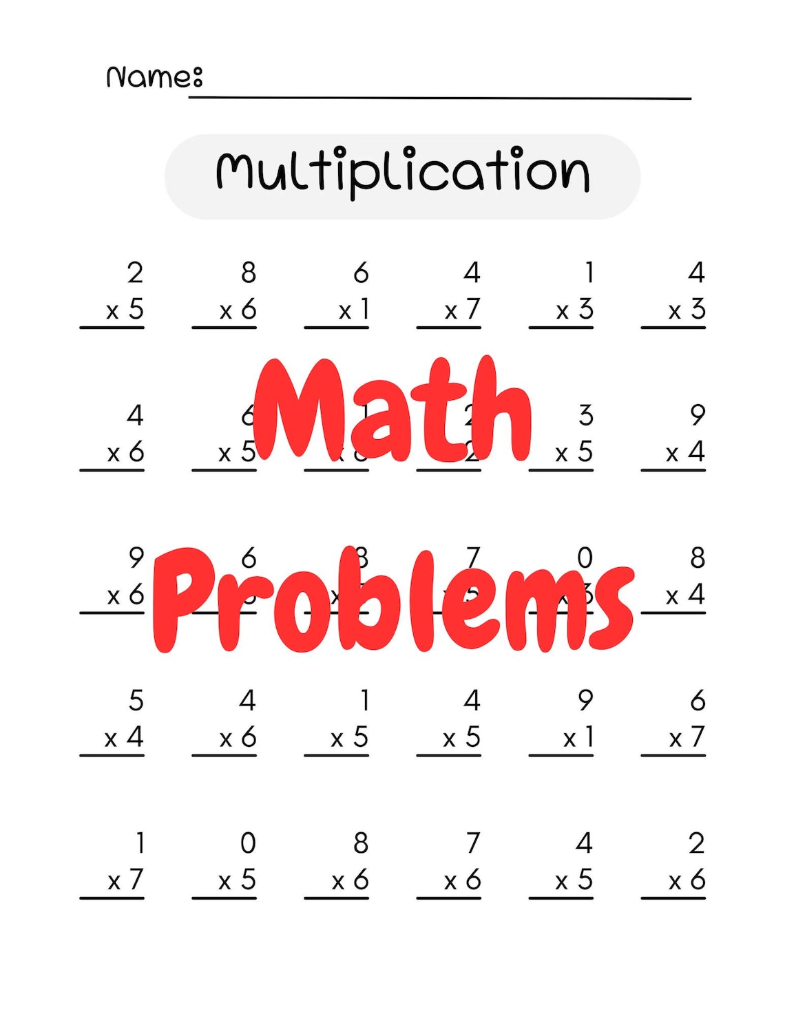 Easy Multiplication Math School Assignment Printable Instant Digital ...