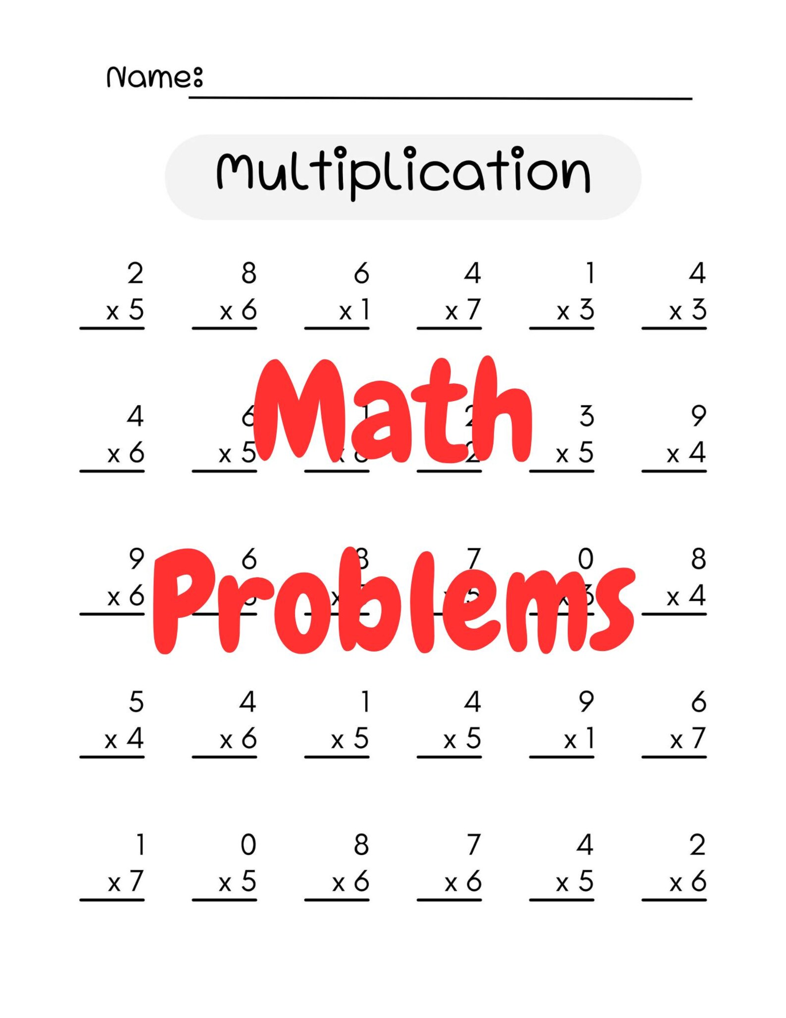 Easy Multiplication Math School Assignment Printable Instant Digital ...