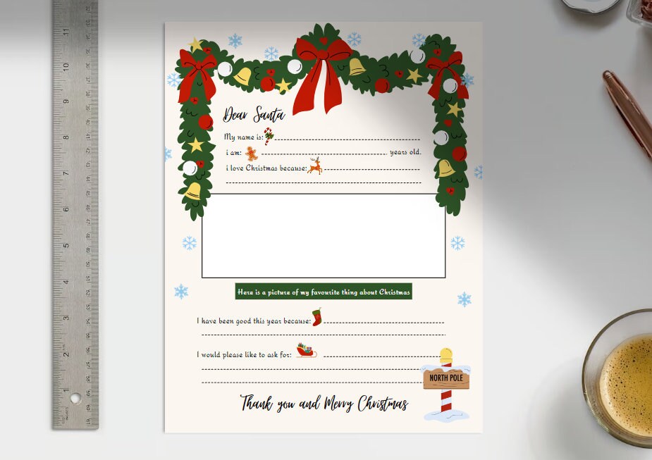 Dear Santa... Letter to Santa Claus for Kids, Mail Wish List Printable ...