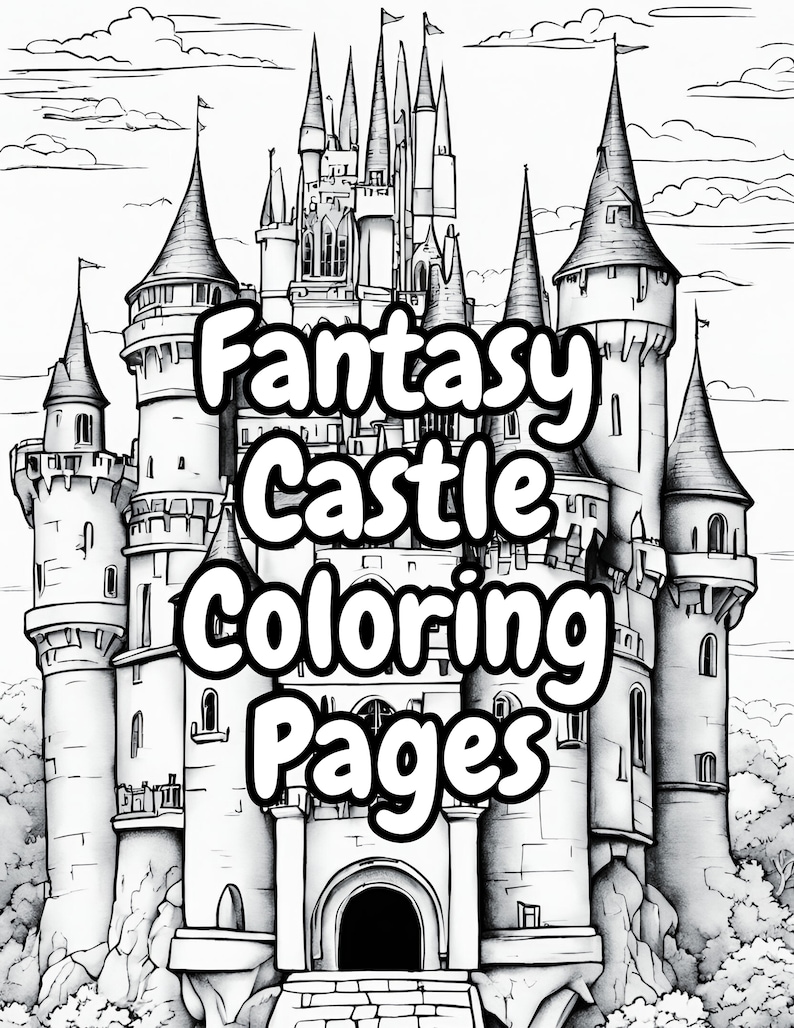 10 Fantasy Castle Coloring Book Pages Instant Digital Download ...