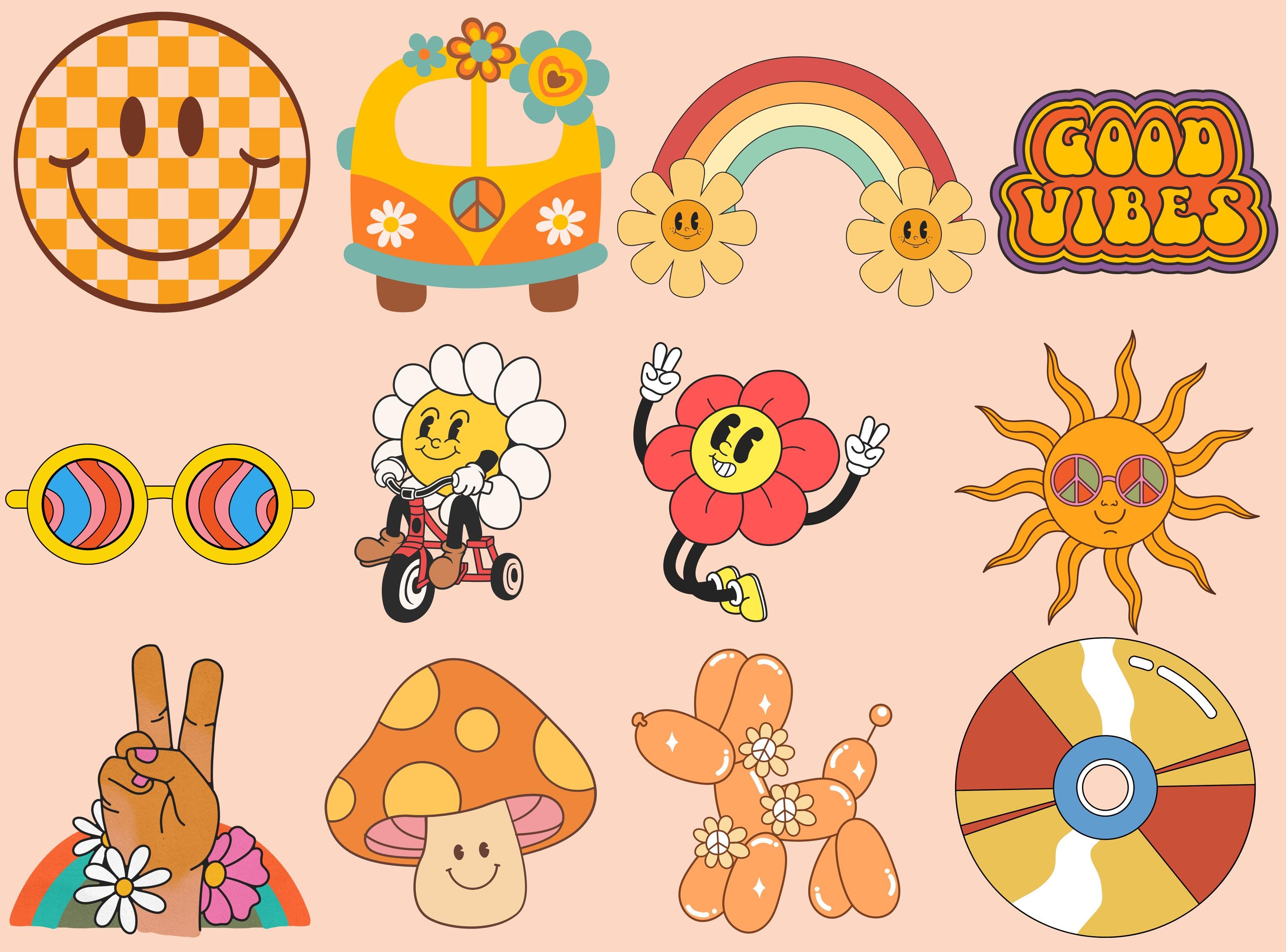50 Groovy Hippie PNG & SVG Bundle Graphic Digital Download Image ...