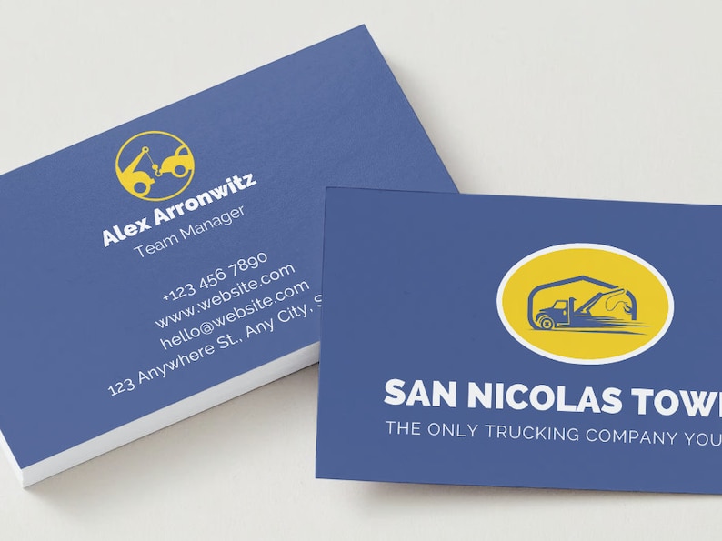 Tow Truck Business Card Template, Editable, Double Sided, Digital ...