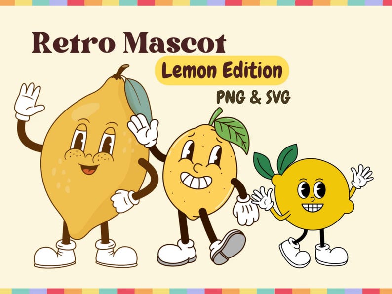 50 Retro Lemon Mascots PNG & SVG Bundle Graphic Digital Download Image ...