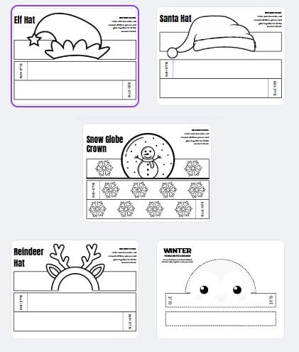 5 Printable Christmas Hat Activity for Kids, Arts and Crafts, Digital ...
